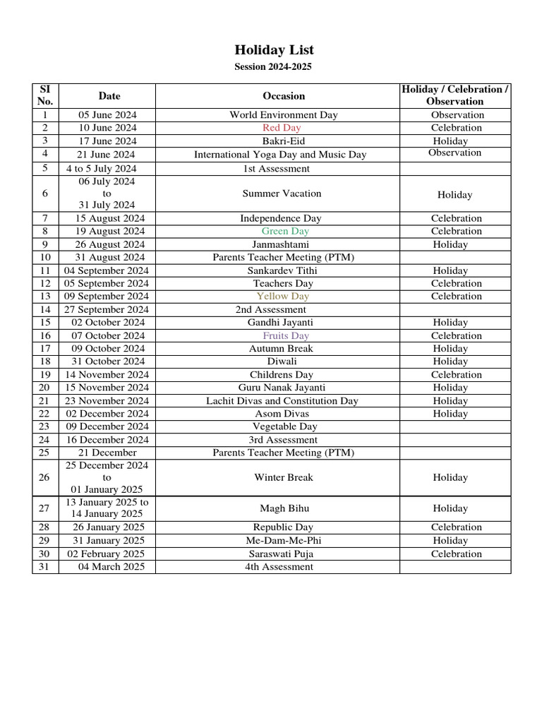 Holliday LIST | PDF | Religious Holidays | Festival