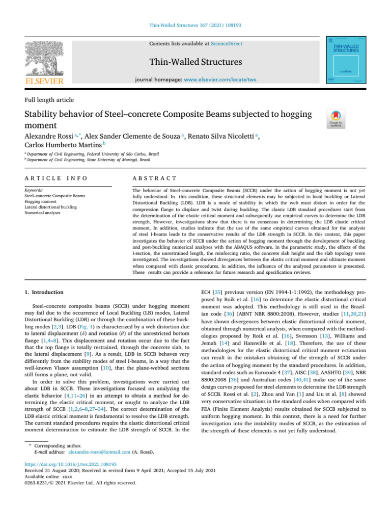 Stability of Steel-Concrete Beams Under Hogging | PDF | Strength Of ...