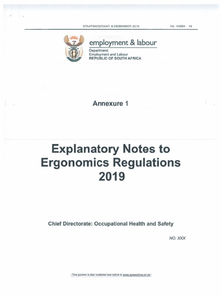 Explanatory Notes To The Ergonomics Regulations 2019 | PDF
