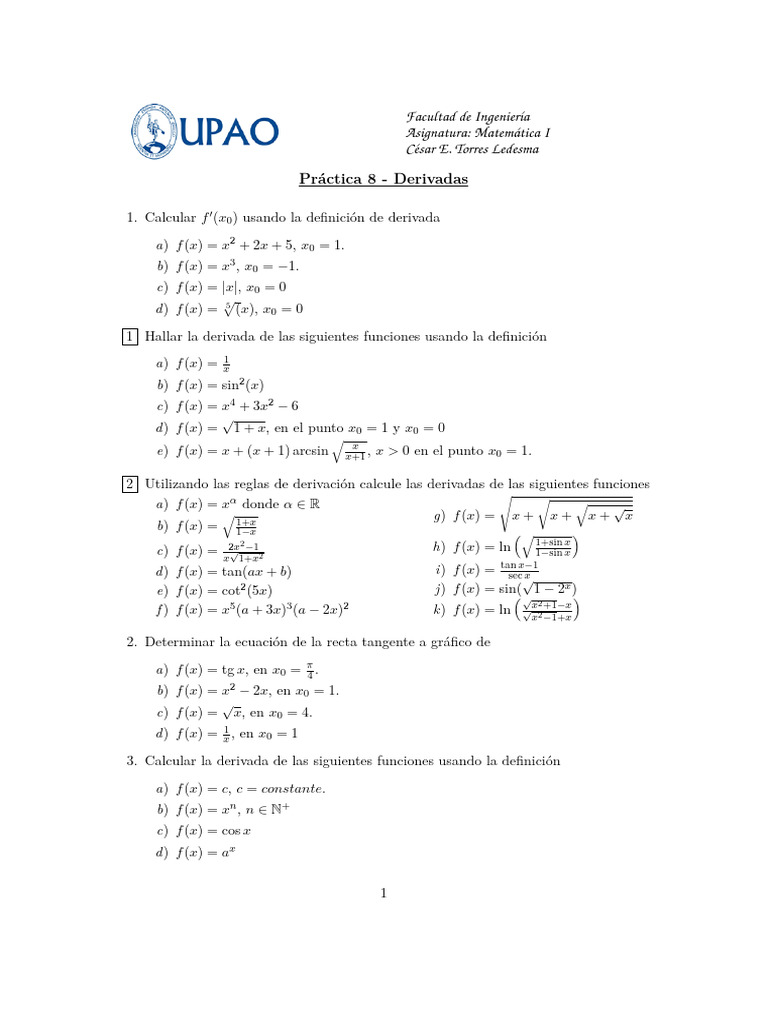 Práctica 8 - Derivadas | PDF | Análisis matemático | Cálculo