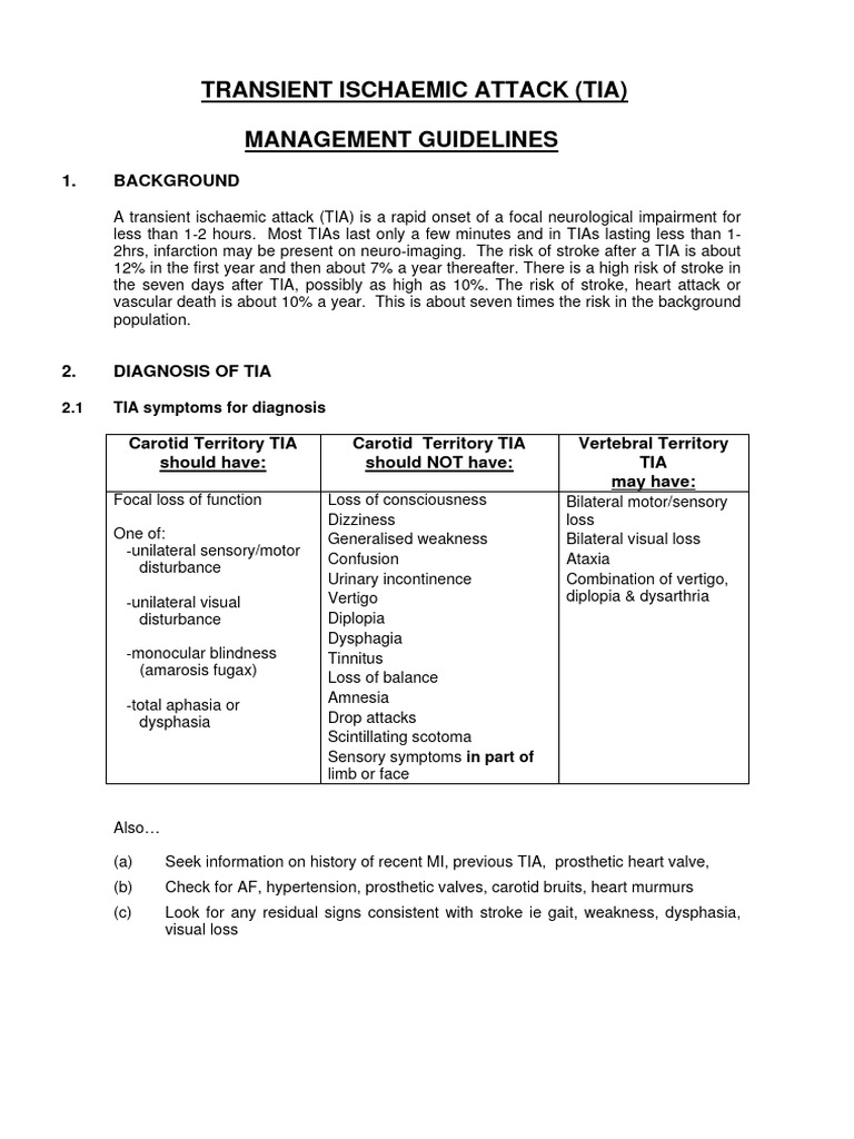 TIA Guidelines BCAP | PDF | Stroke | Diseases And Disorders