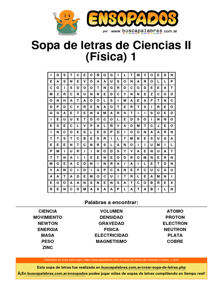 Sopa de Letras de Física Online | PDF | Química Física | Electromagnetismo