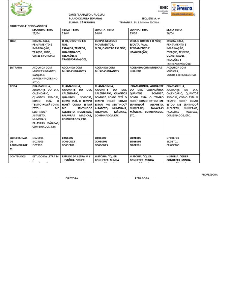 PLANO DE AULA-2ºPERIODO Andreia | PDF
