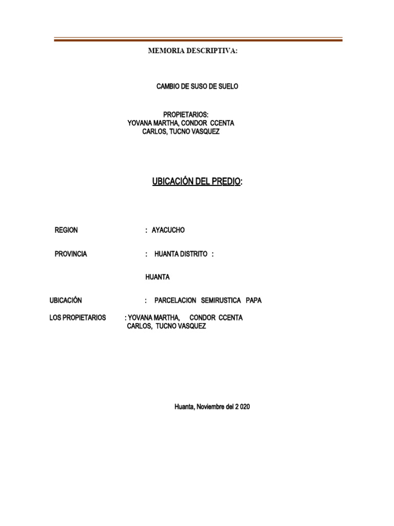 MEMORIA DESCRIPTIVA CAMBIO DE USOS DE SUELO YOVITA | PDF