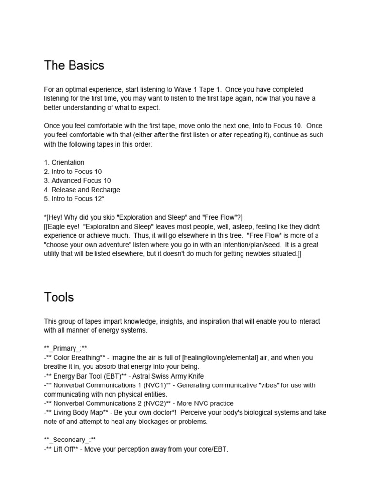 Unofficial Gateway Tapes Tech Tree Text | PDF | Intuition | Experience