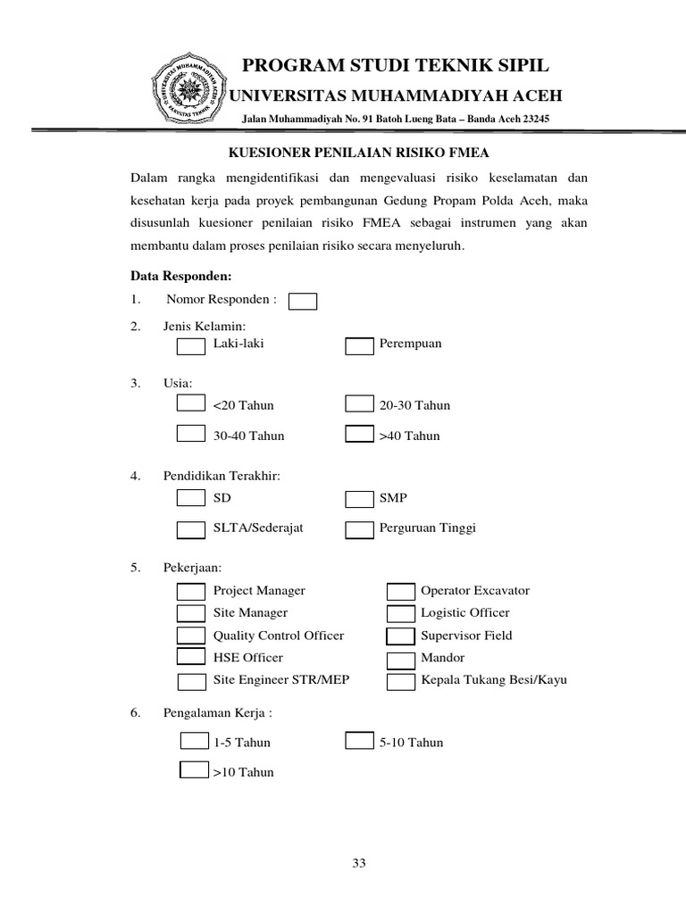 Kuesioner FMEA Penilaian Risiko (C) Fix | PDF