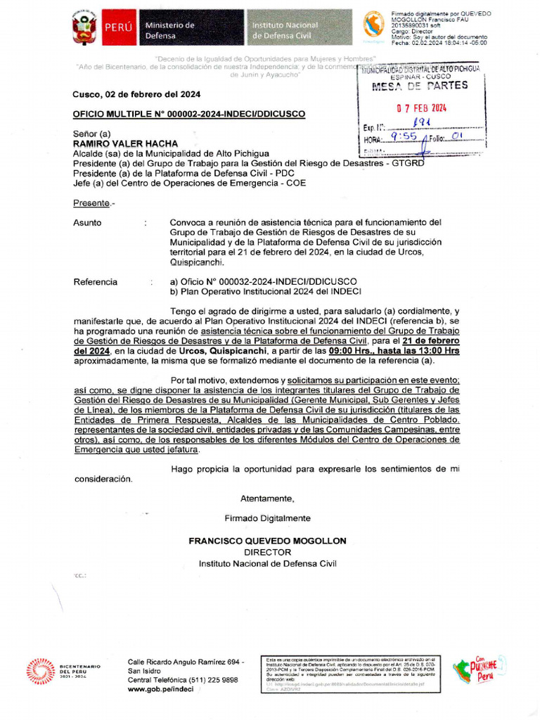 Oficio Mult. 0002 2024 Indeci. | PDF Oficio Mult. 0002 2024 Indeci. | PDF