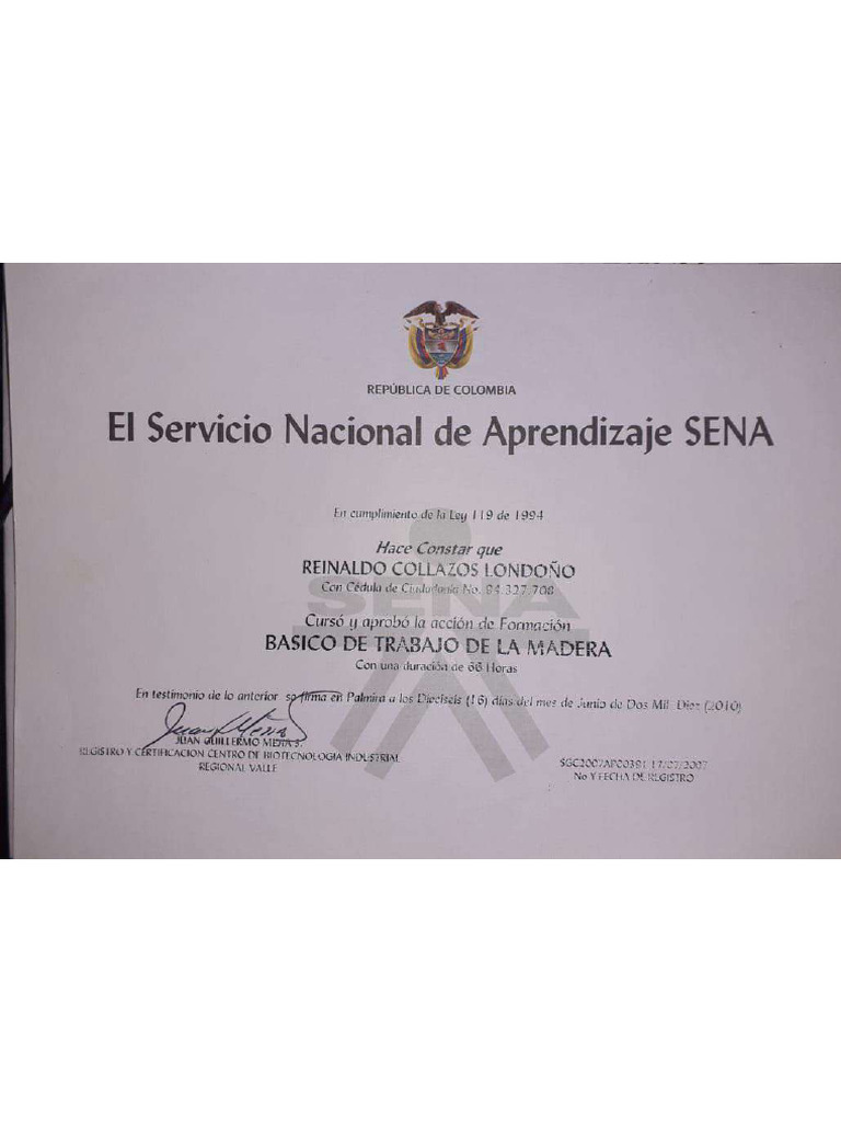 Certificado SENA Carpintero | PDF