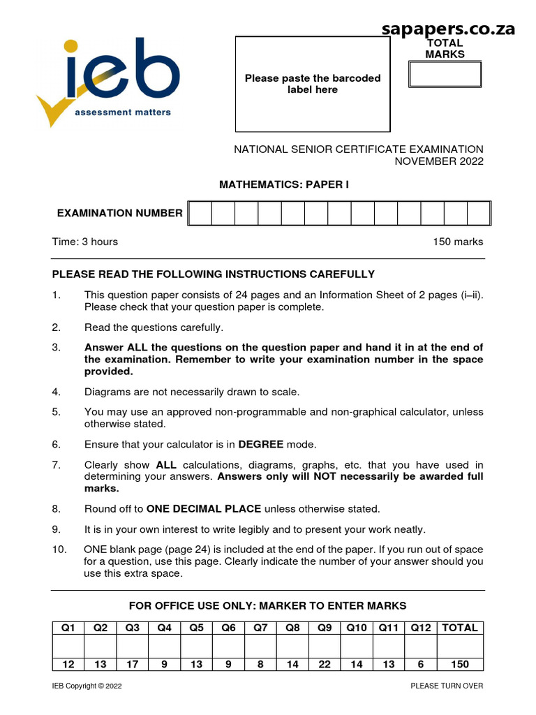 Mathematics P1 2022 | PDF | Mathematics