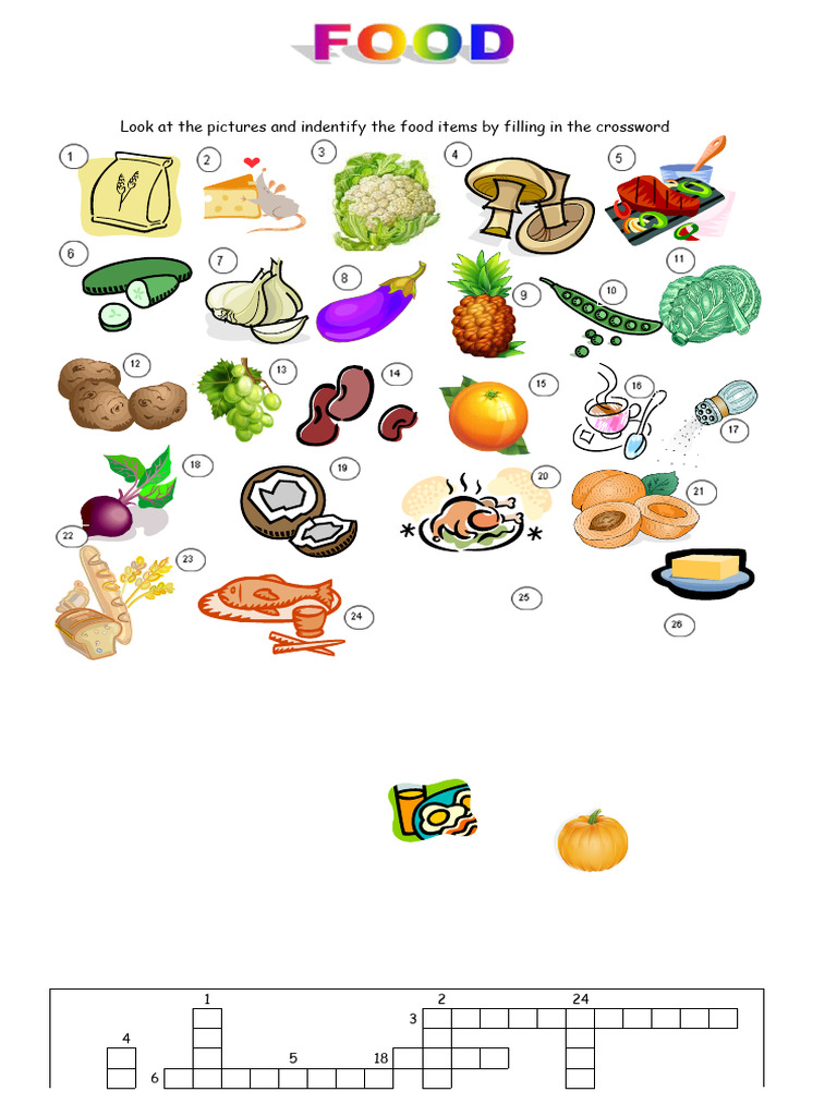 Food Crossword Puzzle Activity | PDF | Word Puzzles