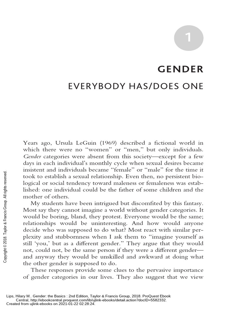 Gender The Basics 2nd Edition 1 Gender Everybody Has Does One Pdf
