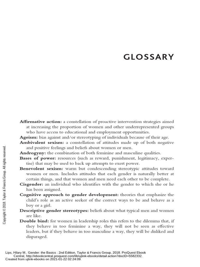 Gender The Basics 2nd Edition Glossary | PDF | Gender | Gender Studies