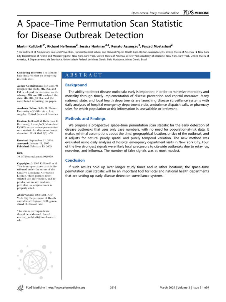 A Space-Time Permutation Scan Statistic | PDF | P Value | Emergency Department