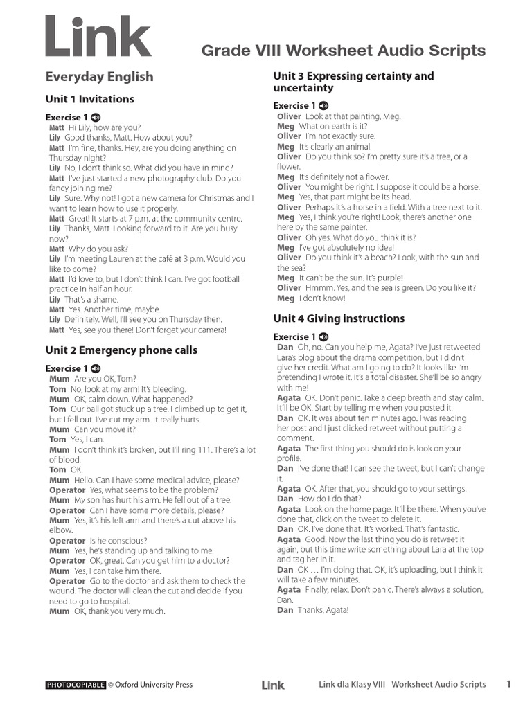Link L8 Worksheets Scripts | PDF