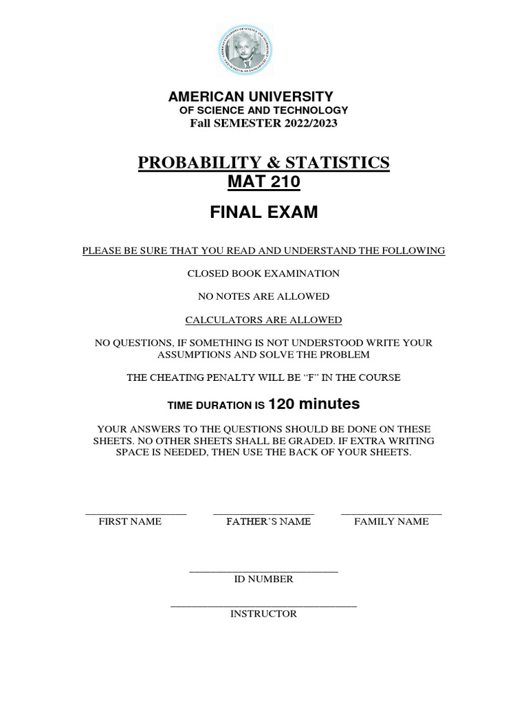 Draft Final Exam | PDF | Probability Distribution | Statistical Theory