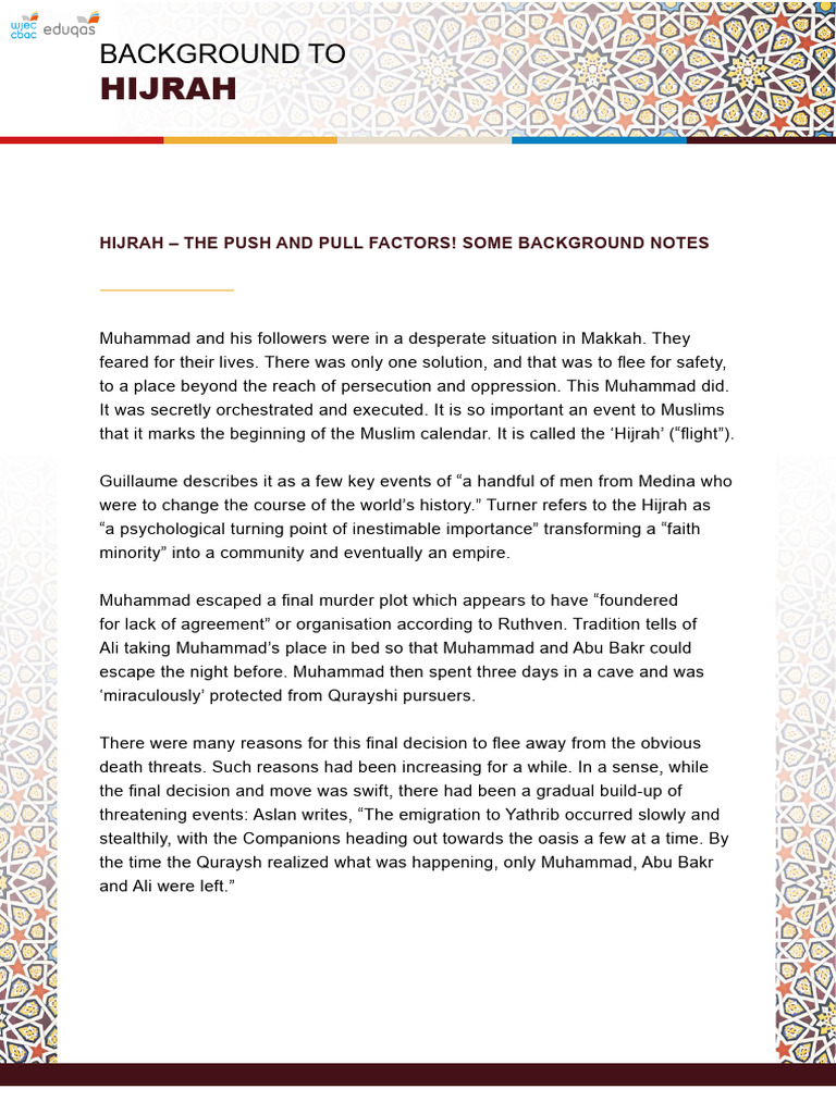 Unit 1.5 - Background Notes To Hijrah | PDF | Muhammad | Medina