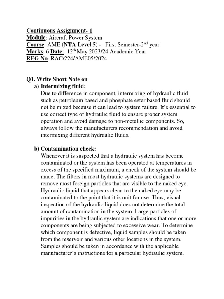 Aircraft Power System Assignment 1 RAC 224 | PDF | Pump | Valve