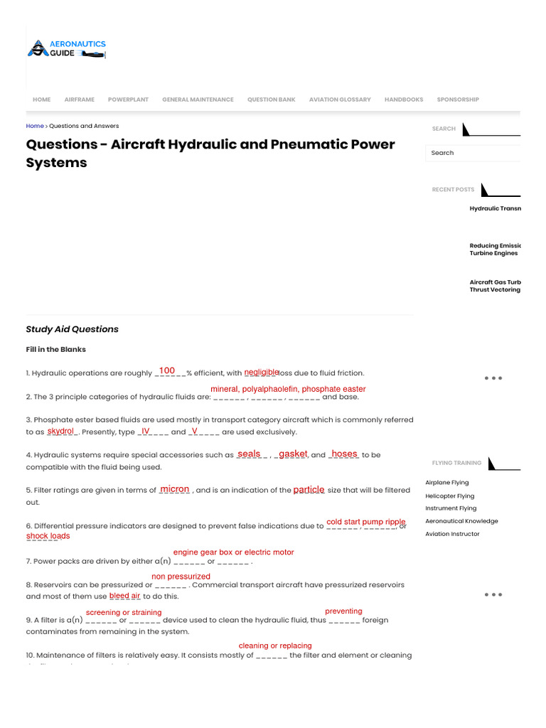 Questions - Aircraft Hydraulic and Pneumatic Power Systems | PDF ...