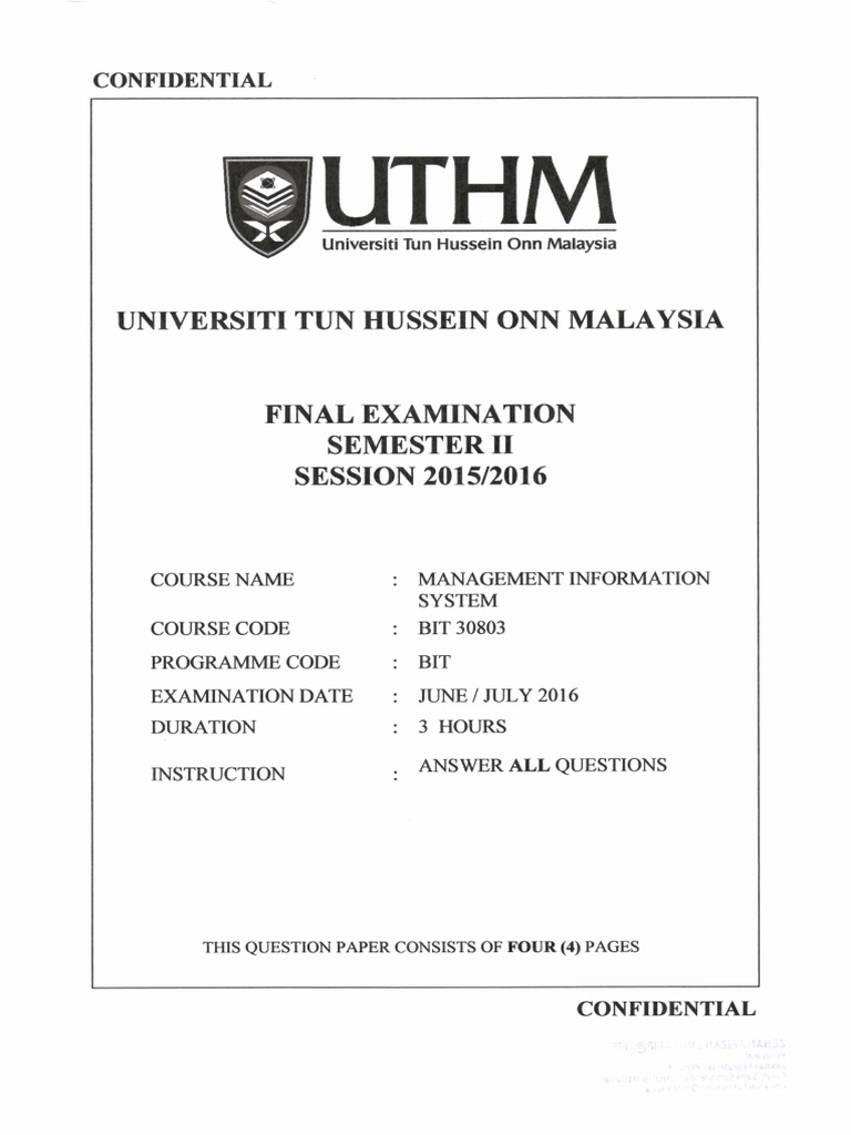 Management Information Systems Exam 2016 | PDF | Business | Computing