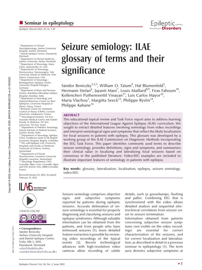 Seizure Semiology ILAE | PDF | Epilepsy | Insular Cortex