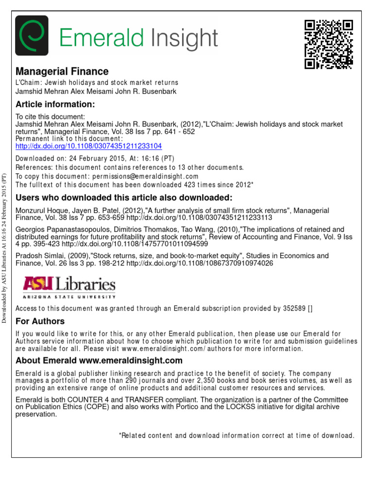 Jewish Holidays and Stock Market Returns 2012 1 | PDF | Jewish Holidays ...