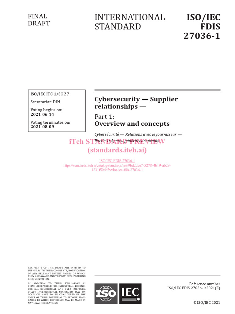Iso Iec Fdis 27036 1 | PDF | International Organization For Standardization | Information Security