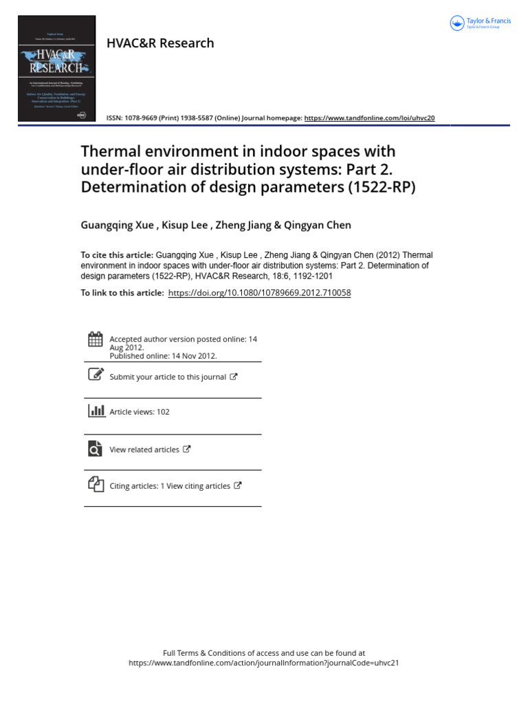 Thermal Environment in Indoor Spaces With Under Floor Air Distribution ...