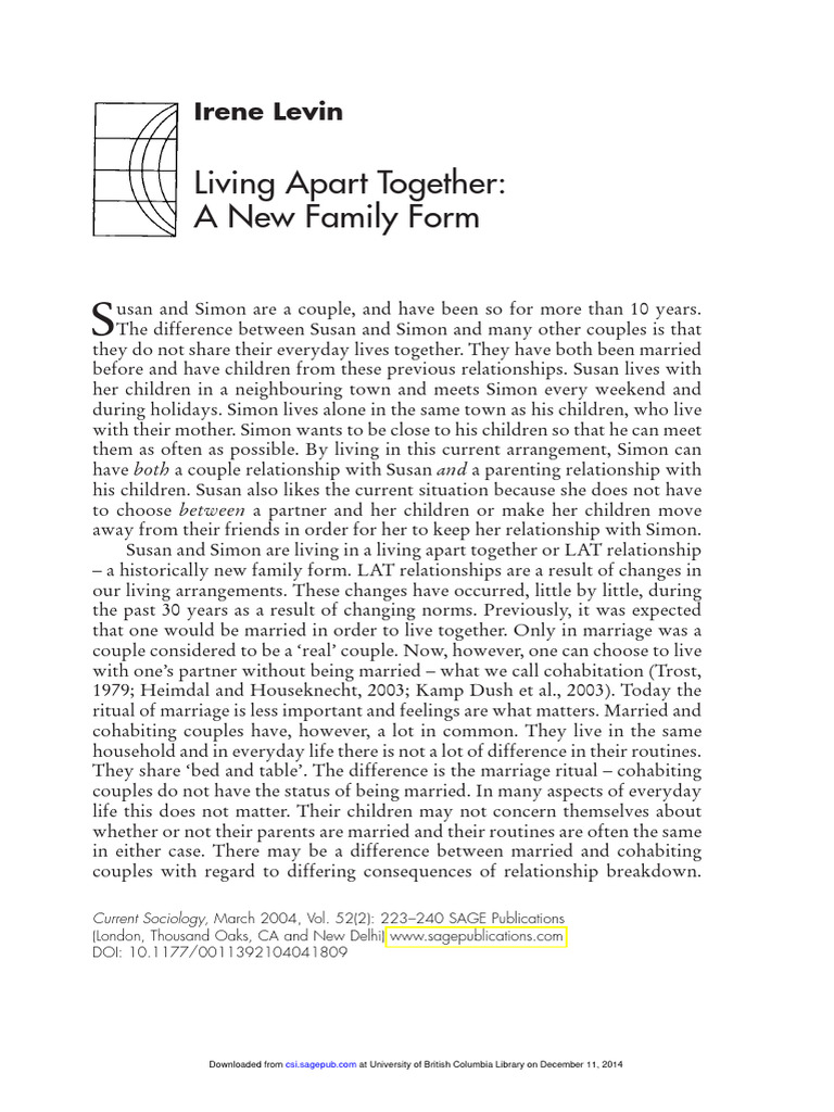 Living Apart Together-A New Family Form- Irene Levin | PDF | Marriage ...