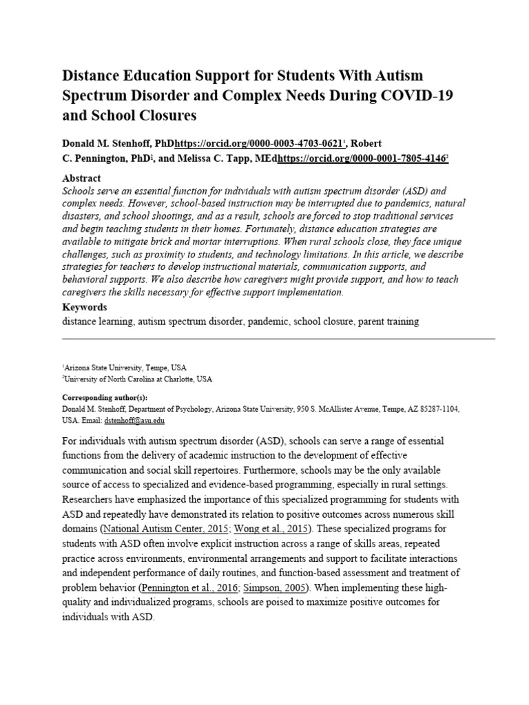 Distance Education Support For Students With Autism Spectrum Disorder ...