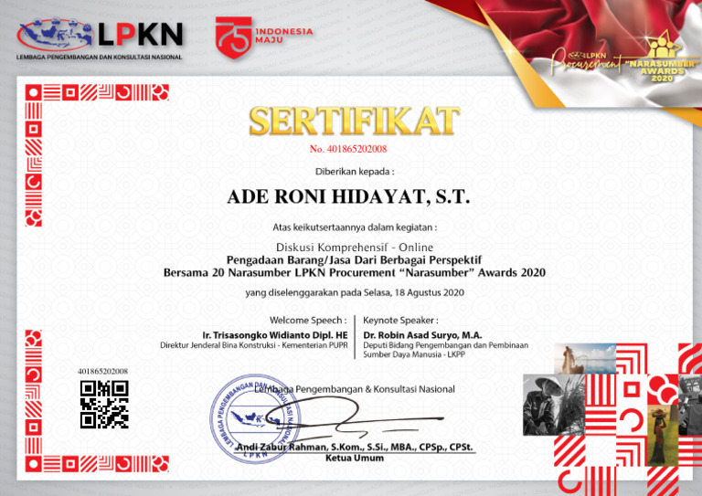 Sertifikat Ade Roni Hidayat S.T. | PDF