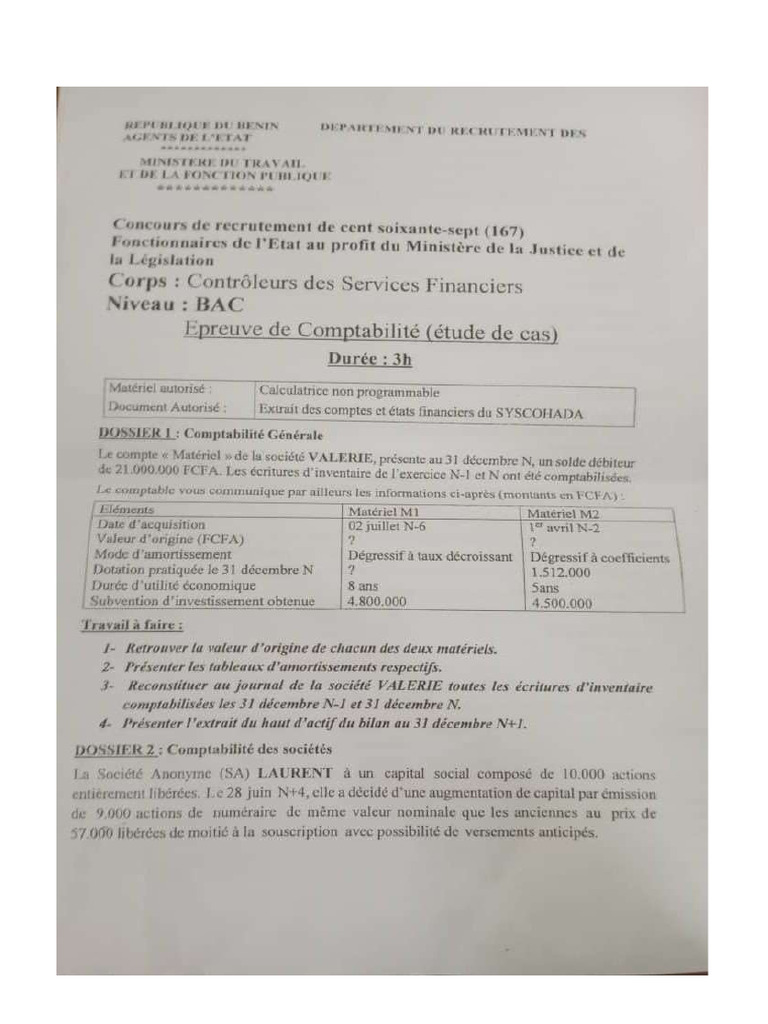 Sujet Comptabilite - Concours MJL 2023 - Controleurs Des Services Financiers | PDF