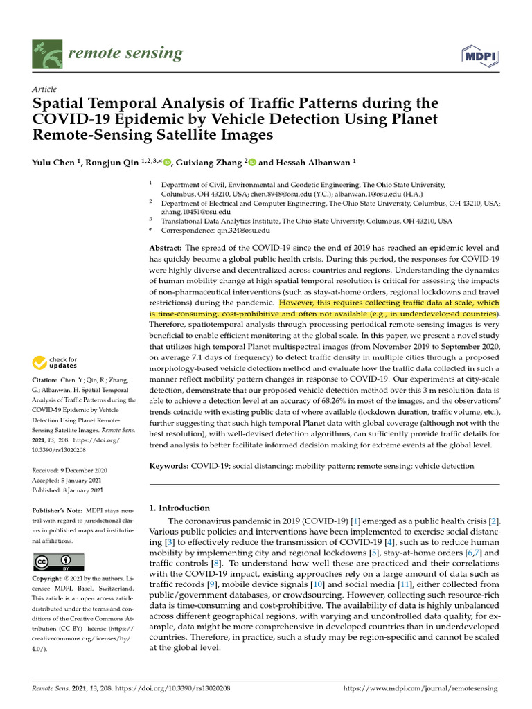 Spatial Temporal Analysis of Traffic Patterns During The | PDF | Image Resolution | Remote Sensing
