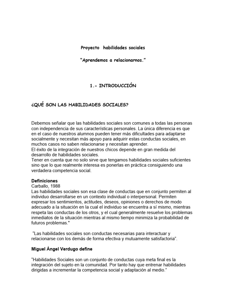 Proyecto Habilidades Sociales - Docx Ale | PDF | Aprendizaje | Agresión