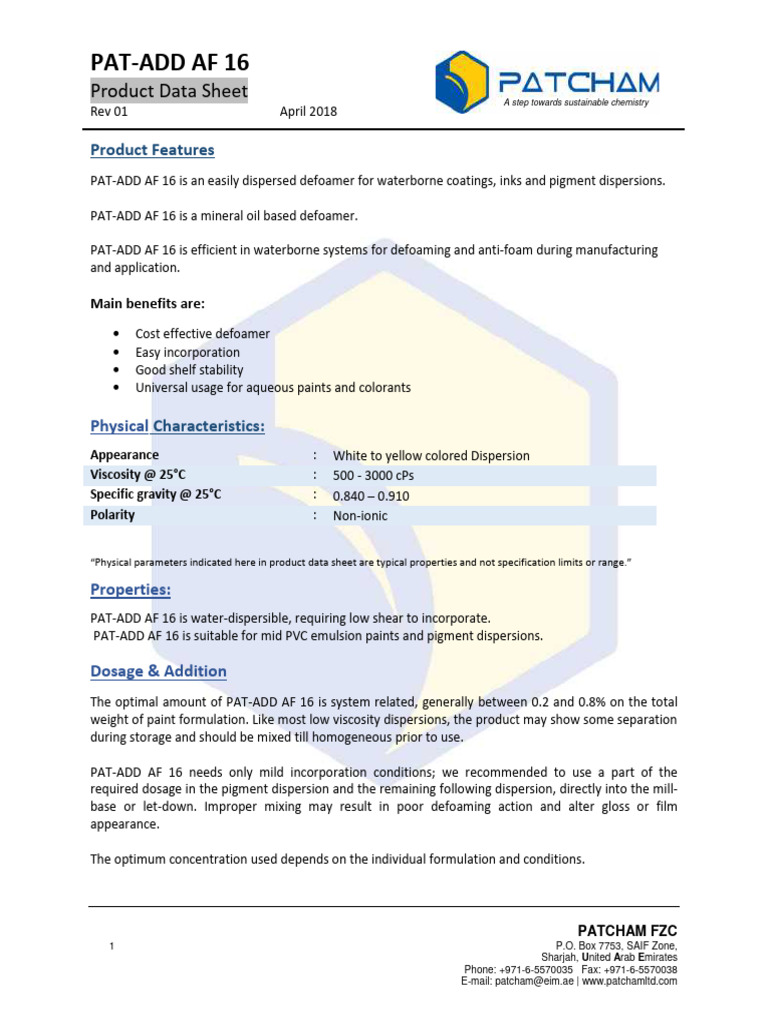 PAT-ADD_tds | Download Free PDF | Paint | Materials