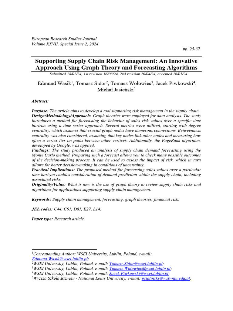 Supporting Supply Chain Risk Management - An Innovative Approach Using Graph Theory and ...