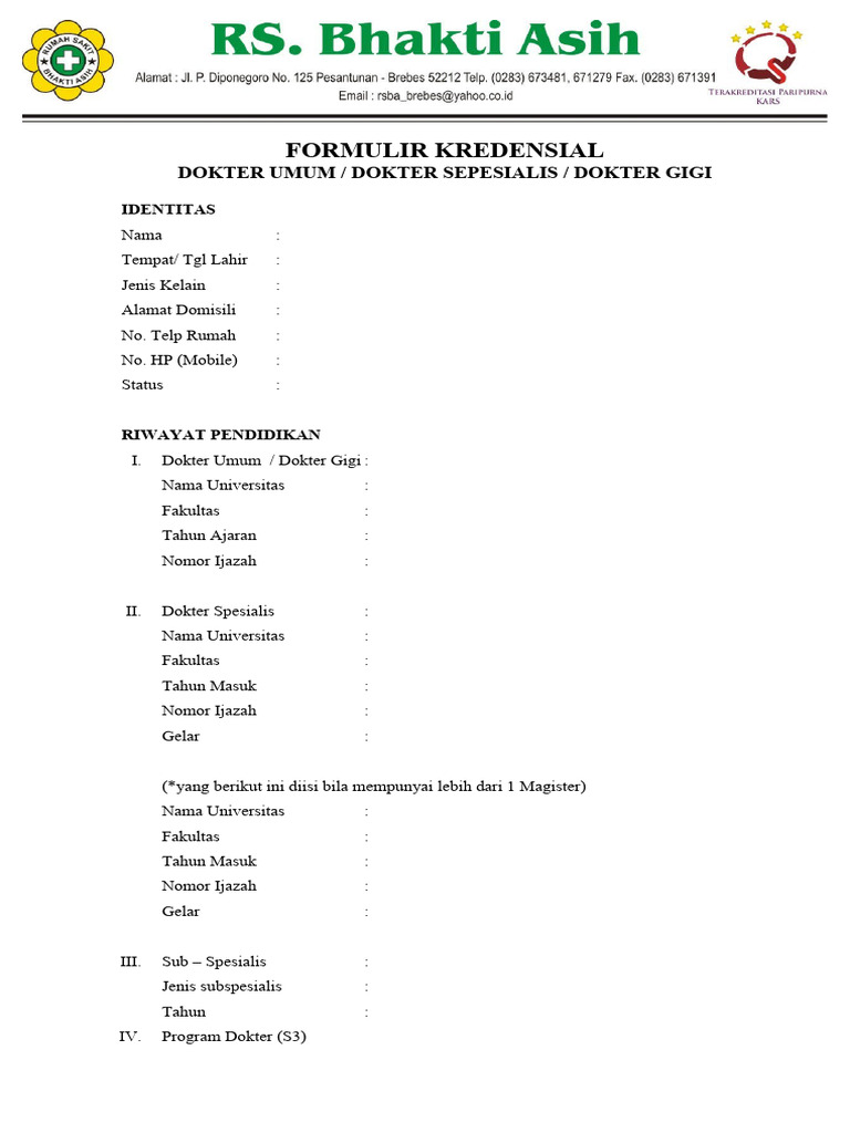 Formulir Kredensial Medis | PDF