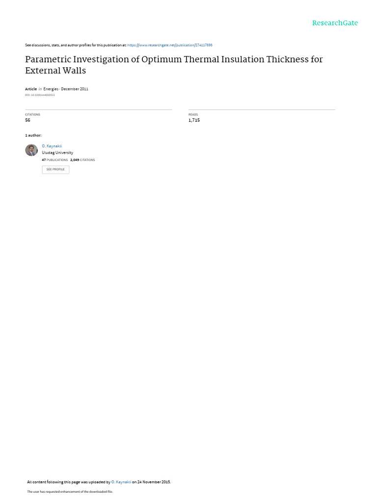 Parametric Investigation of Optimum Thermal Insula | PDF | Building ...