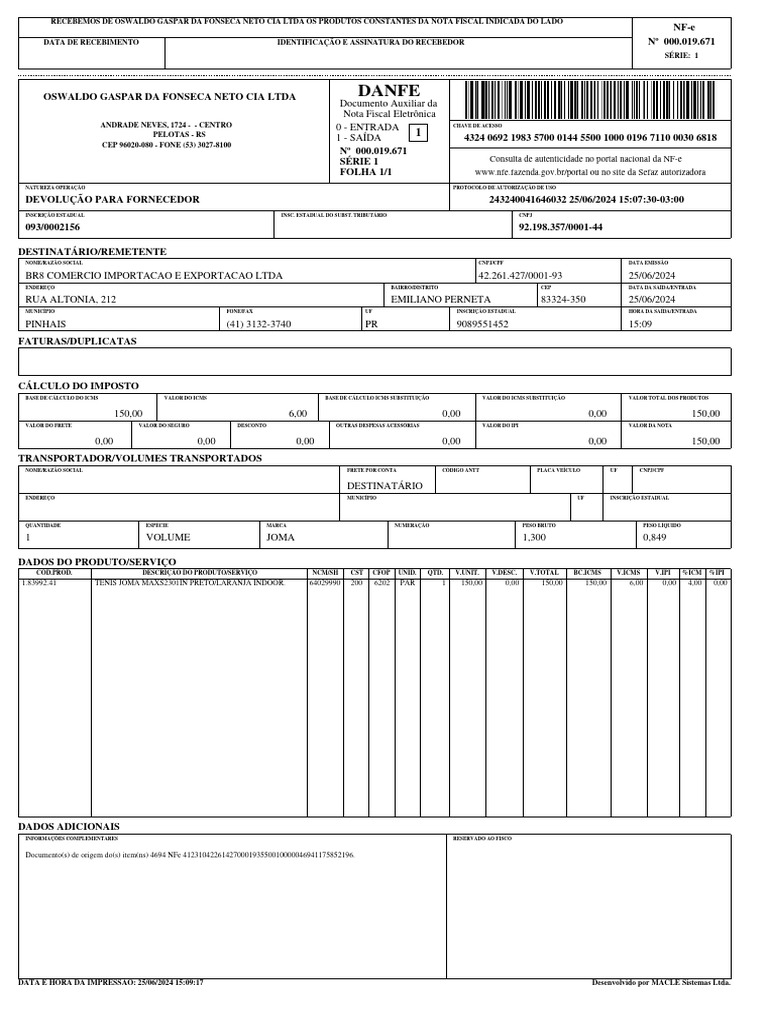 Danfe | PDF | Recibo | Documentos empresariais