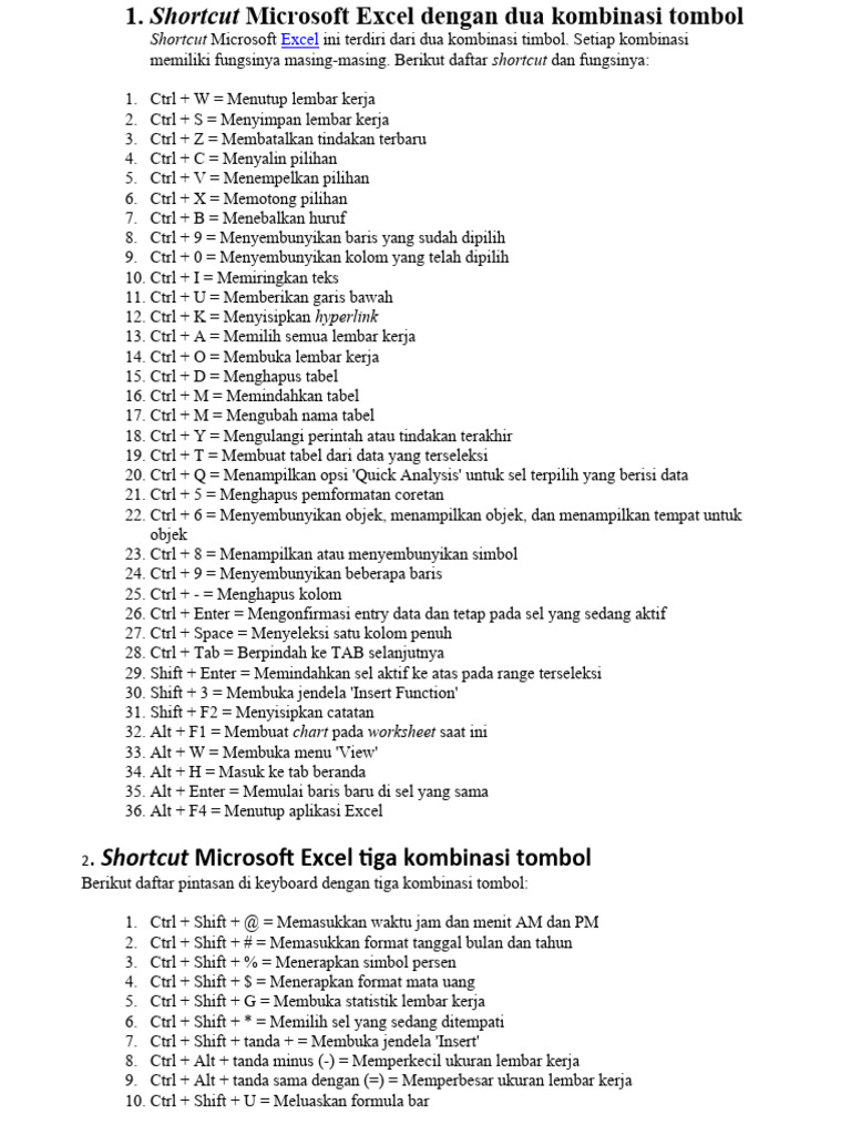 Daftar Shortcut Excel Lengkap | PDF
