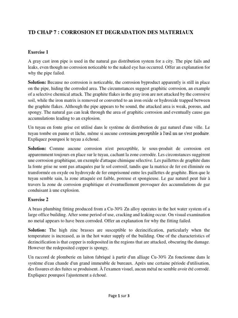 TD CHAP 7 CORROSION ET DEGRADATION DES MATERIAUX | PDF | Metals | Electrochemistry