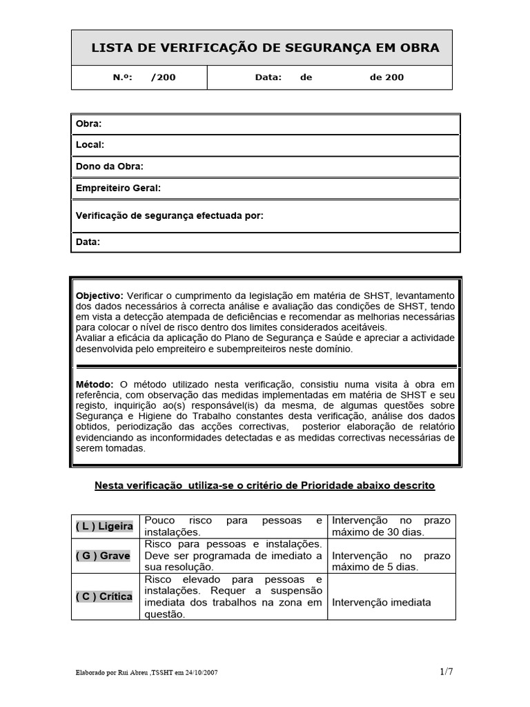 Checklist de Segurança em Obras: Avaliação e Melhorias | PDF