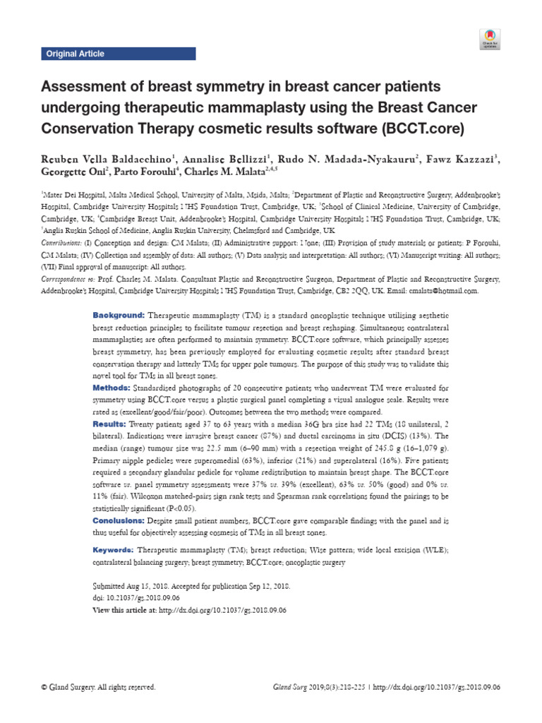 Assessment of Breast Symmetry in Breast Cancer Patients Undergoing ...