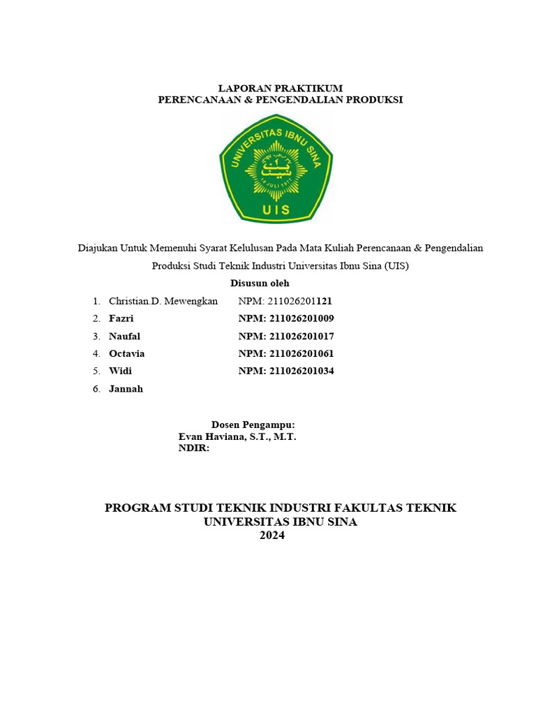 Laporan Praktikum Pereancangan Dan Pengendalian Produksi | PDF | Bisnis | Teknologi & Rekayasa
