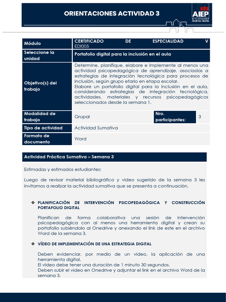 EDI005 - Orientaciones - Actividad - Semana 3 | PDF | Aprendizaje | Modificación de comportamiento
