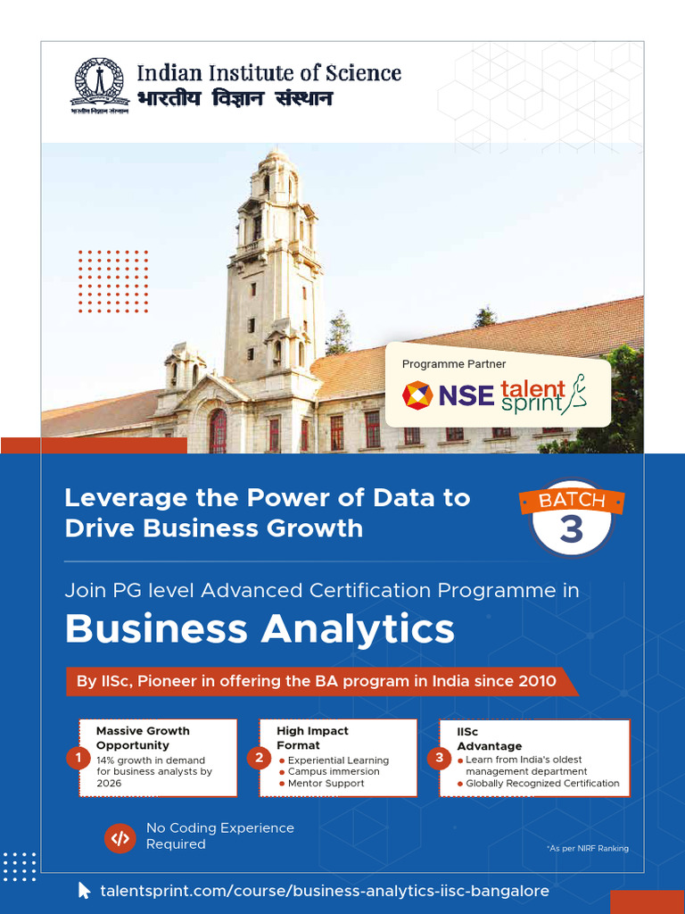 Brochure Advanced Certification Programme in Business Analytics IISc | PDF | Regression Analysis ...