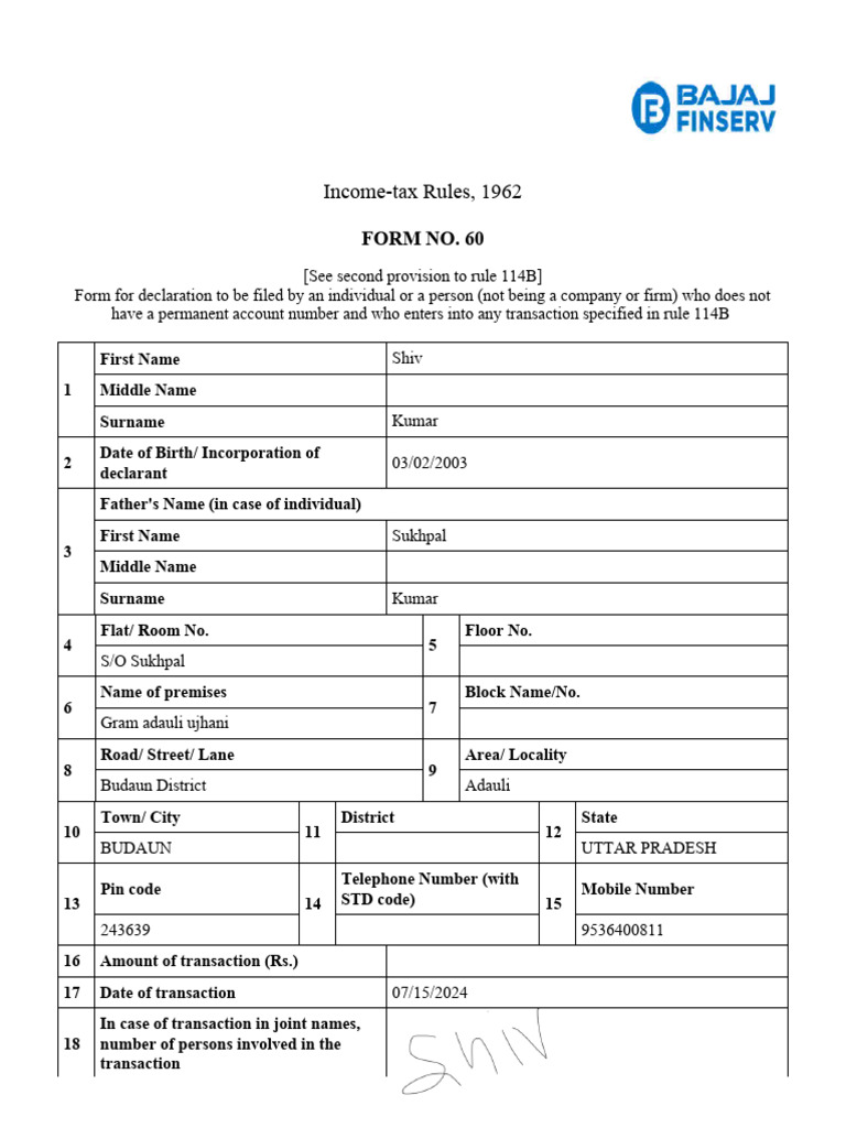 Form 60 | PDF | Payments | Taxes