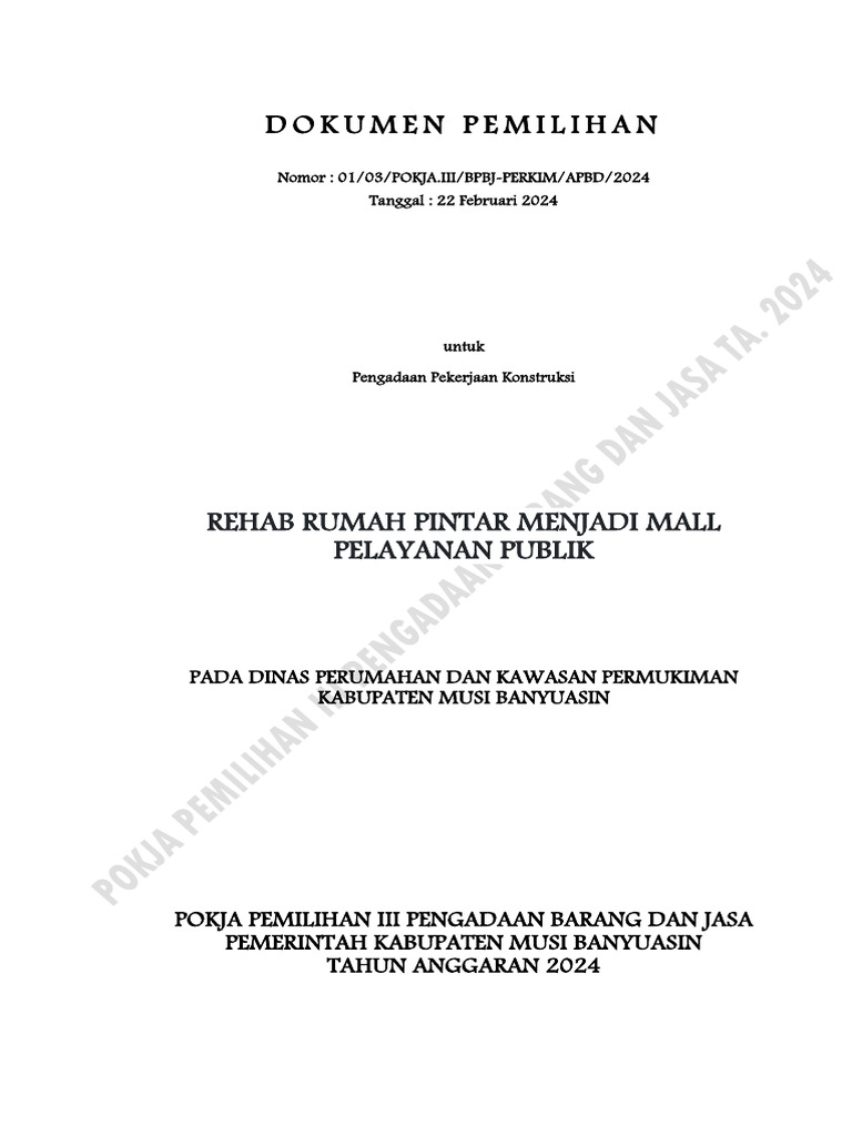 Dokumen Rehab Rumah Pintar Menjadi Mall Pelayanan Publik 002 | PDF