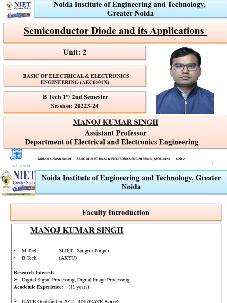 Unit4 - Manoj K Singh 2023-24 Ece | PDF | Semiconductors | Electrical Resistivity And Conductivity