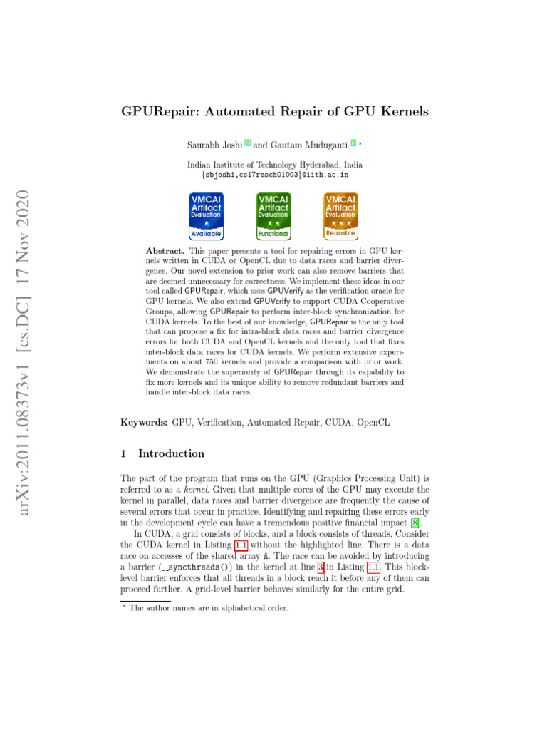 GPURepair Automated Repair of GPU Kernels | PDF | Graphics Processing Unit | Thread (Computing)
