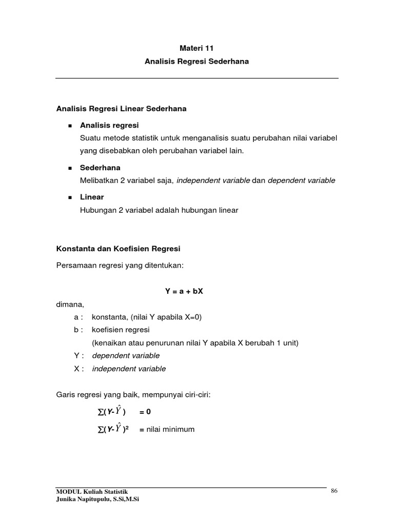Materi 11 Analisis Regresi Linier Sederhana | PDF